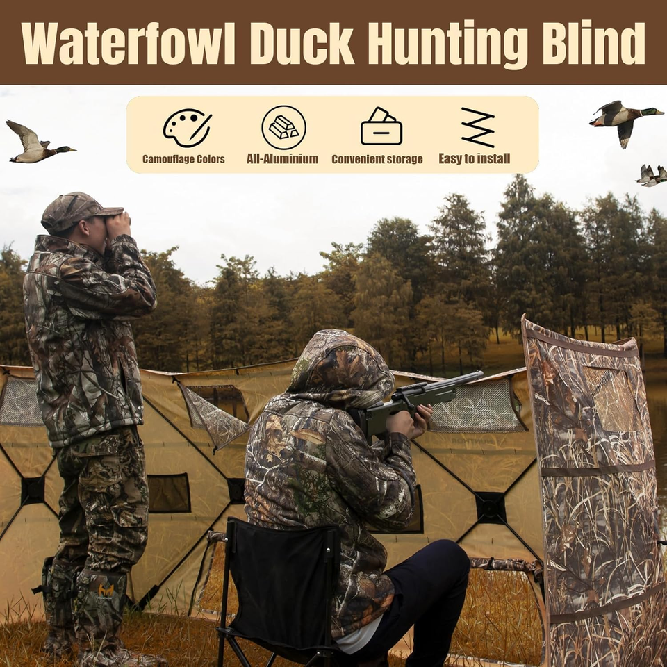 Camo 4-Panel Pop-Up Duck Blind Tent for 3-4 People with Dog Door ...