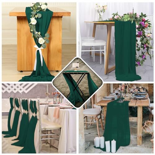 12 Pack 10Ft Emerald Green Chiffon Table Runner 28x120 Inches Sheer ...
