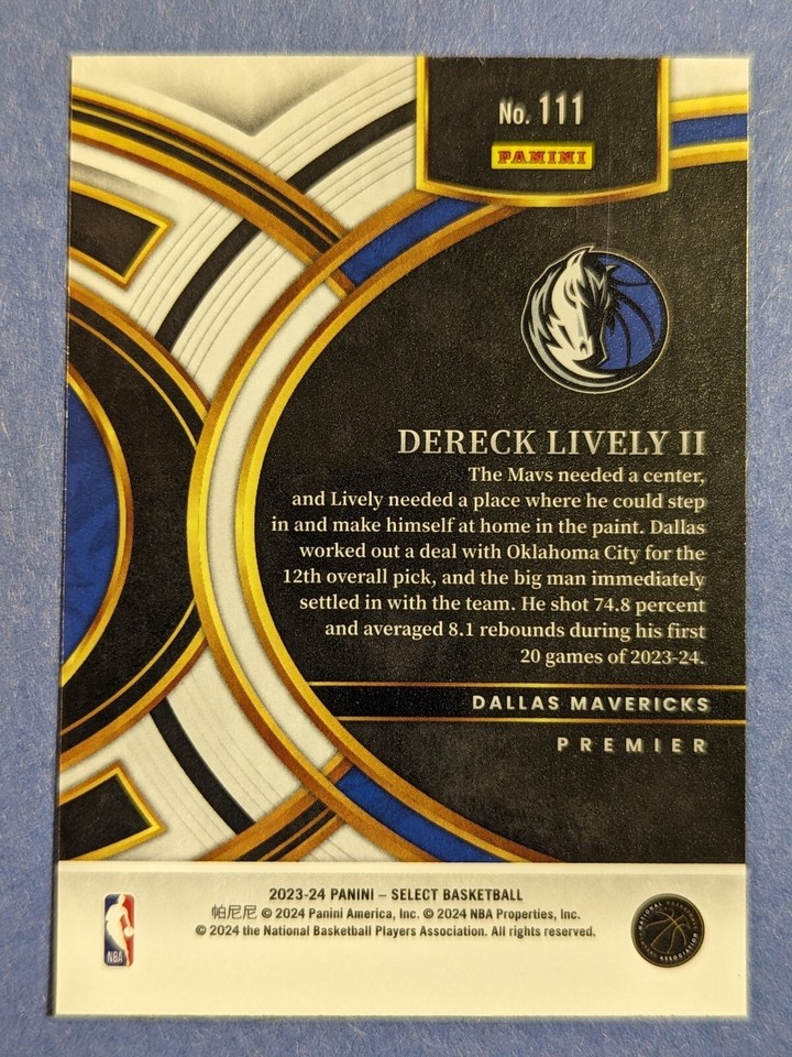 2023 Panini Select Derek Lively II RC ROOKIE Premier Blue Dallas ...