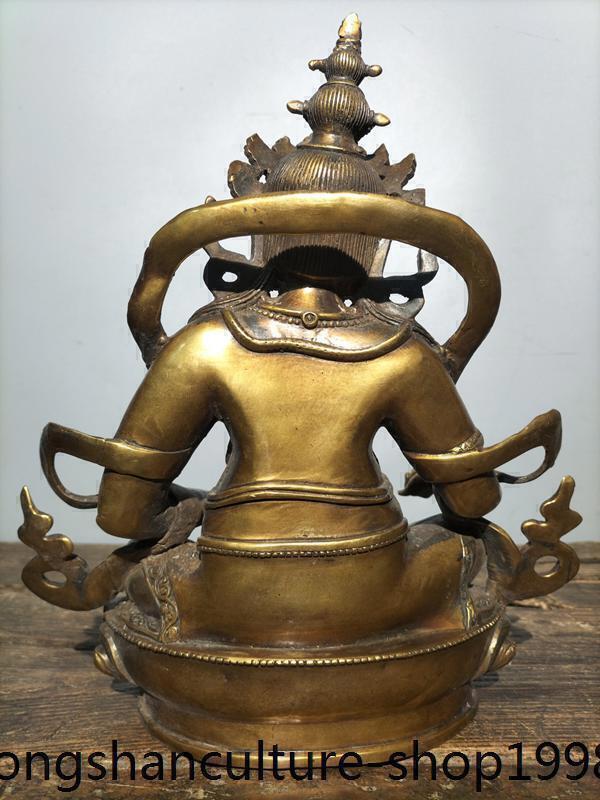 12'' Tibetan Buddhism temple bronze gem Yellow Jambhala God Wealth ...
