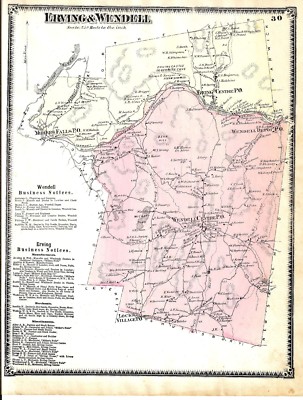 1871 ERVING & WENDELL, MA. MAP REMOVED FROM THE 1871 FRANKLIN, CO ...