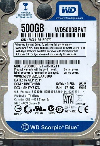 Western Digital WD5000BPVT-35HXZT1 500GB DCM: DBOT2HBB | eBay