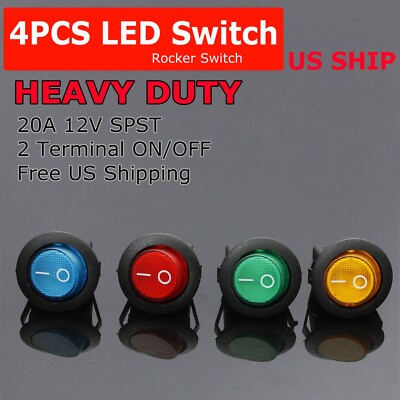 4PCS ROCKER SWITCH Toggle 12V Led Light Car Auto Boat SUV ON/OFF SPST ...