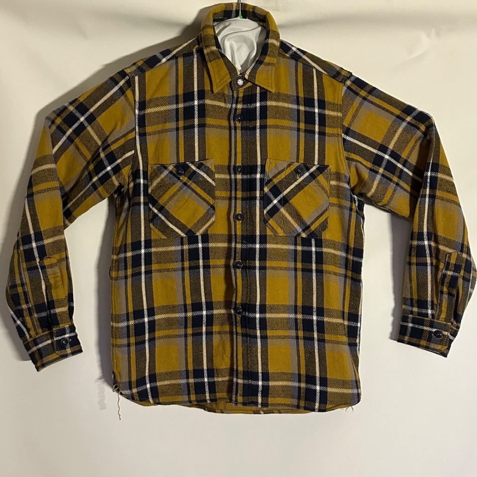 Seuvas diggin Handmade Japanese Flannel Work Shirt Mustard Navy Plaid V ...