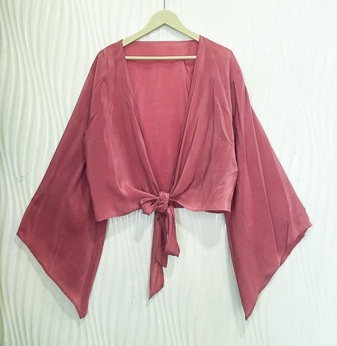 Seta Wrap Top Cravatta Camicetta Boho Aderente Abito Ragazza Donna Rosa ...