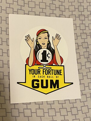 Vintage Gypsy Fortune Teller 1 cent Gumball Machine Decal Free Shipping ...