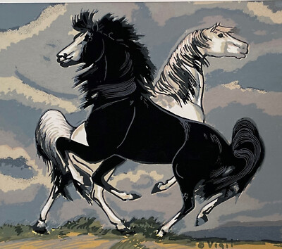 Frank Vigil Apache Silkscreen Painting Black & White Mustangs Horses ...