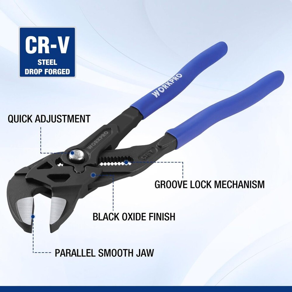 WORKPRO 10" Plier Wrench Adjustable Parallel Smooth Jaw Pliers CR-V ...