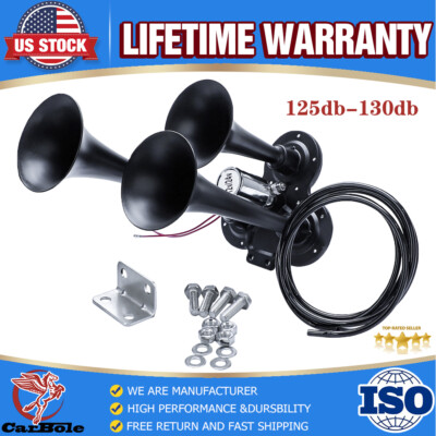 ELECTRIC TRAIN AIR HORN 3 TRUMPETS BLACK FOR TRUCK/CAR/SUV LOUD SOUND ...