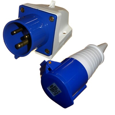 32 Amp 3 Pin 240V Appliance Socket + Coupler 240 Volt 32A IP44 Single ...