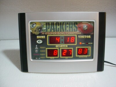 NFL Green Bay Packers Football Scoreboard Clock, Alarm W/Sounds Temp ...