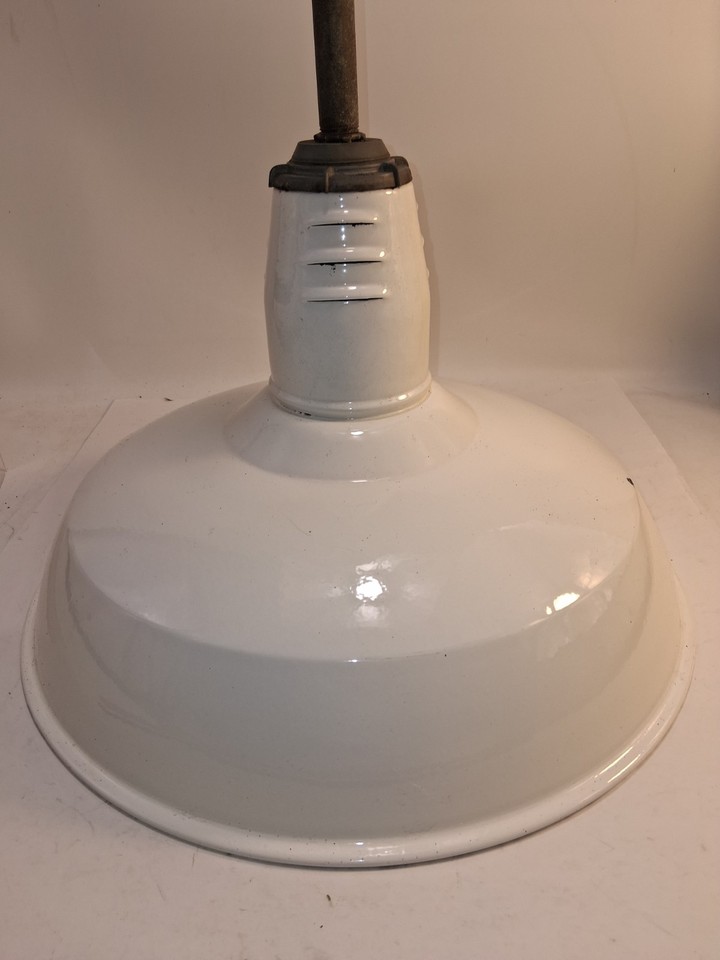 Vtg Miller 18” White Porcelain Light Fixture Enamel Industrial Barn ...