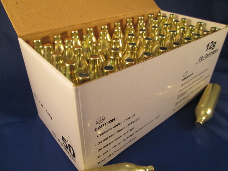 50 CO2 cartridges 12g NON-THREADED C02 tire inflator paintball 12gC0250 ...
