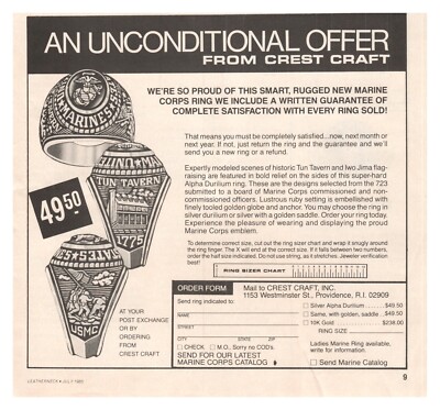 Print Ad Crest Craft USMC Ring Tun Tavern Iwo Jima Flag Raising 1985 | eBay