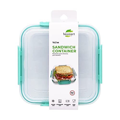Biosmart Sandwich Container Reusable BPA Plastic Food Storage with Sna ...