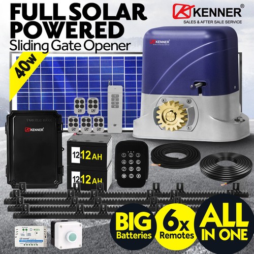 KENNER Full Solar Sliding Gate Motor/Opener 4/5/6/7m Rack 6x Remote ...