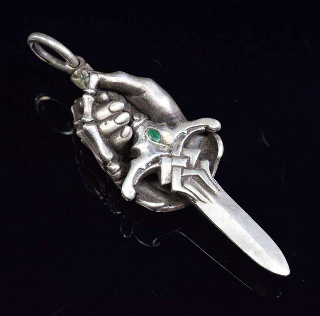 Sterling Silver 925 Hiphop Two Hands Dagger Pendant | eBay