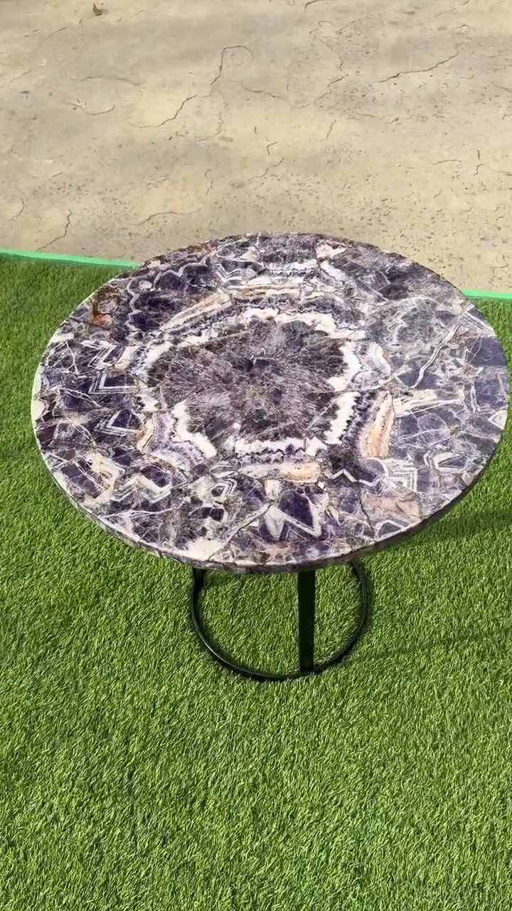 Round Amethyst Table Top Healing Crystal Handmade Arts Home Furniture ...