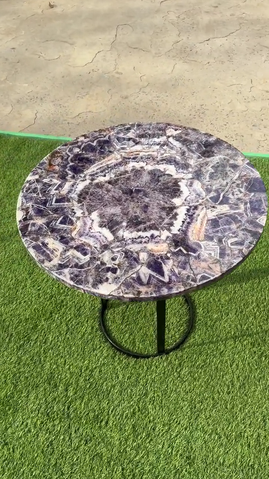 Round Amethyst Table Top Healing Crystal Handmade Arts Home Furniture ...