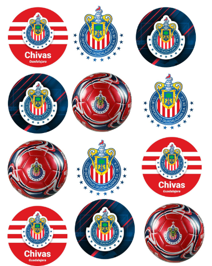 Guadalajara Chivas Edible Image Toppers. Edible Round Pre Cut Stickers ...