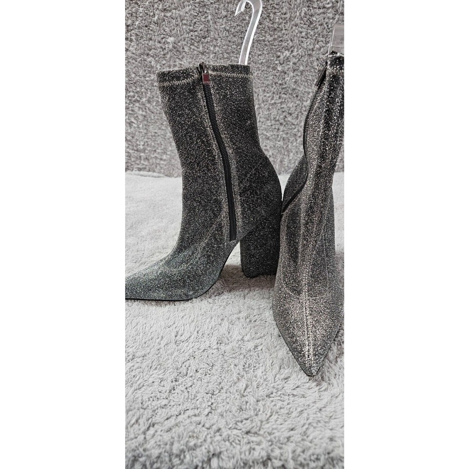 Marc Fisher LTD Kellen Silver Glitter SOCK Ankle Boots Pointed Toe ...