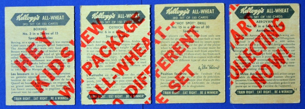 Lot of 4 KELLOGG'S ALL-WHEAT Series 3 Variant Back Cards, 1947 | eBay