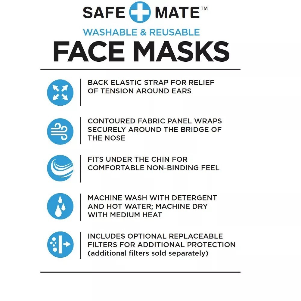 Safe+Mate Washable & Reusable Cloth Masks Including Filter Adult Single ...