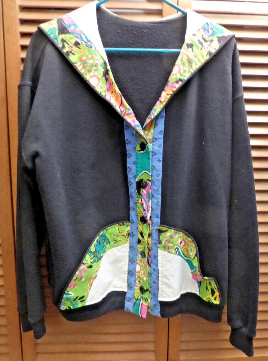Art DECO Unique JACKET Colorful FISH Large BLACK Jers… - Gem