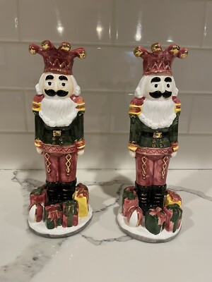 Ceramic Taper Nutcracker Candle Stick Holders 24k Gold Accents Set Of 2 ...