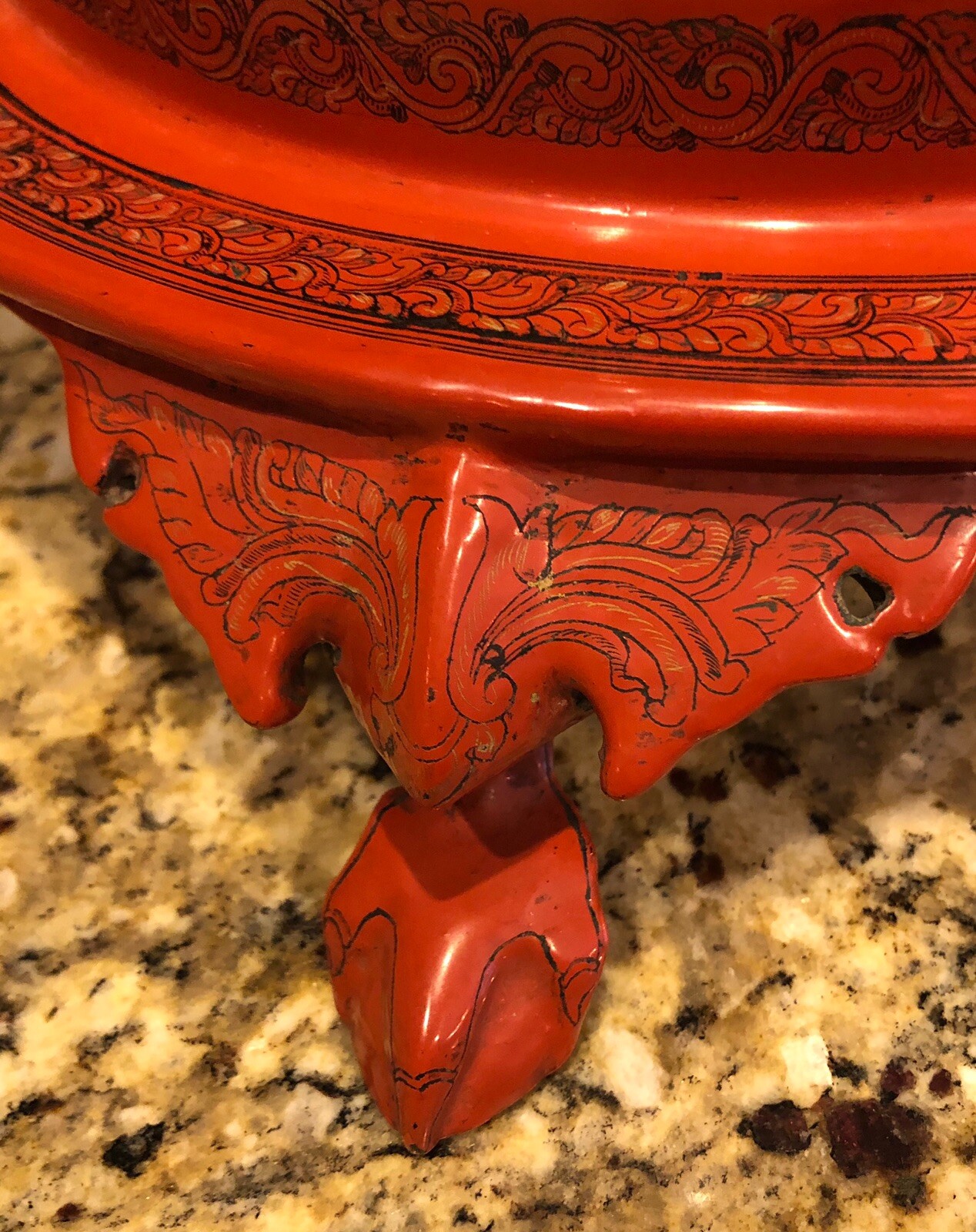RARE SIGNED LARGE RED LACQUER BIRD FOOTED 4 PIECE LUNCH BOX BUDDHA ...