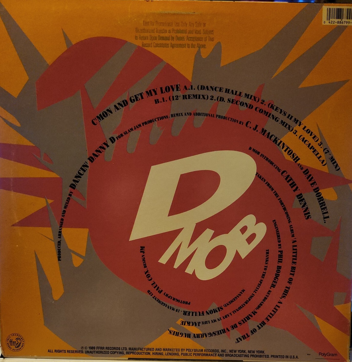 D-MOB w CATHY DENNIS - C'Mon And Get My Love - 12" Vinyl 1989 FFRR ...