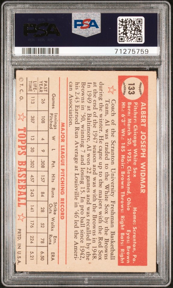 1952 Topps Al Widmar #133 PSA 3 NEW LABEL VINTAGE BASEBALL | eBay