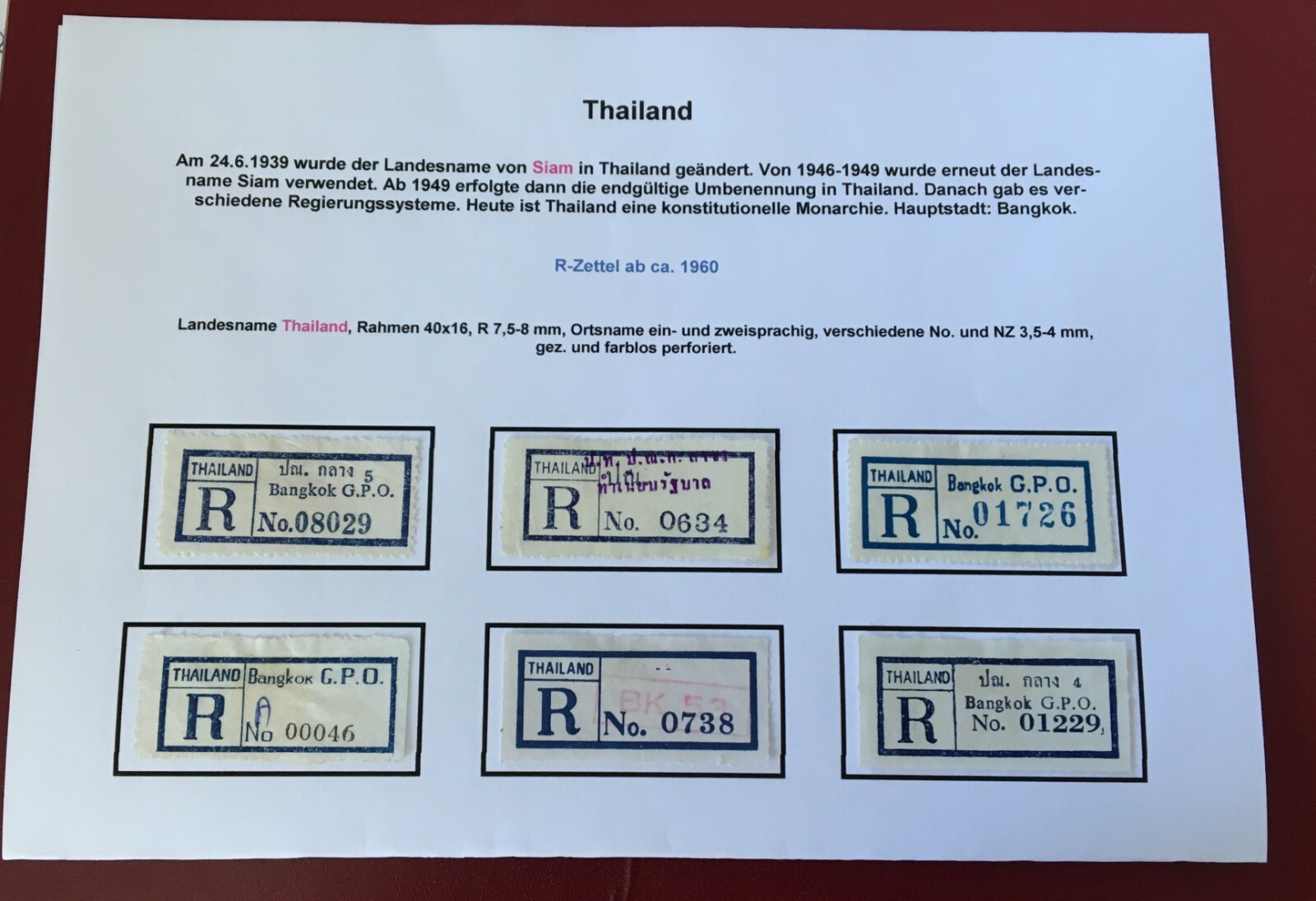 Thailand 1960-1980 - 6 Registered mail slips | eBay