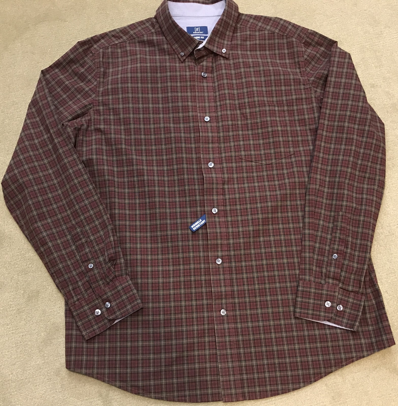 Mens George Classic Fit Shirt Button Down Wrinkle Fre… - Gem