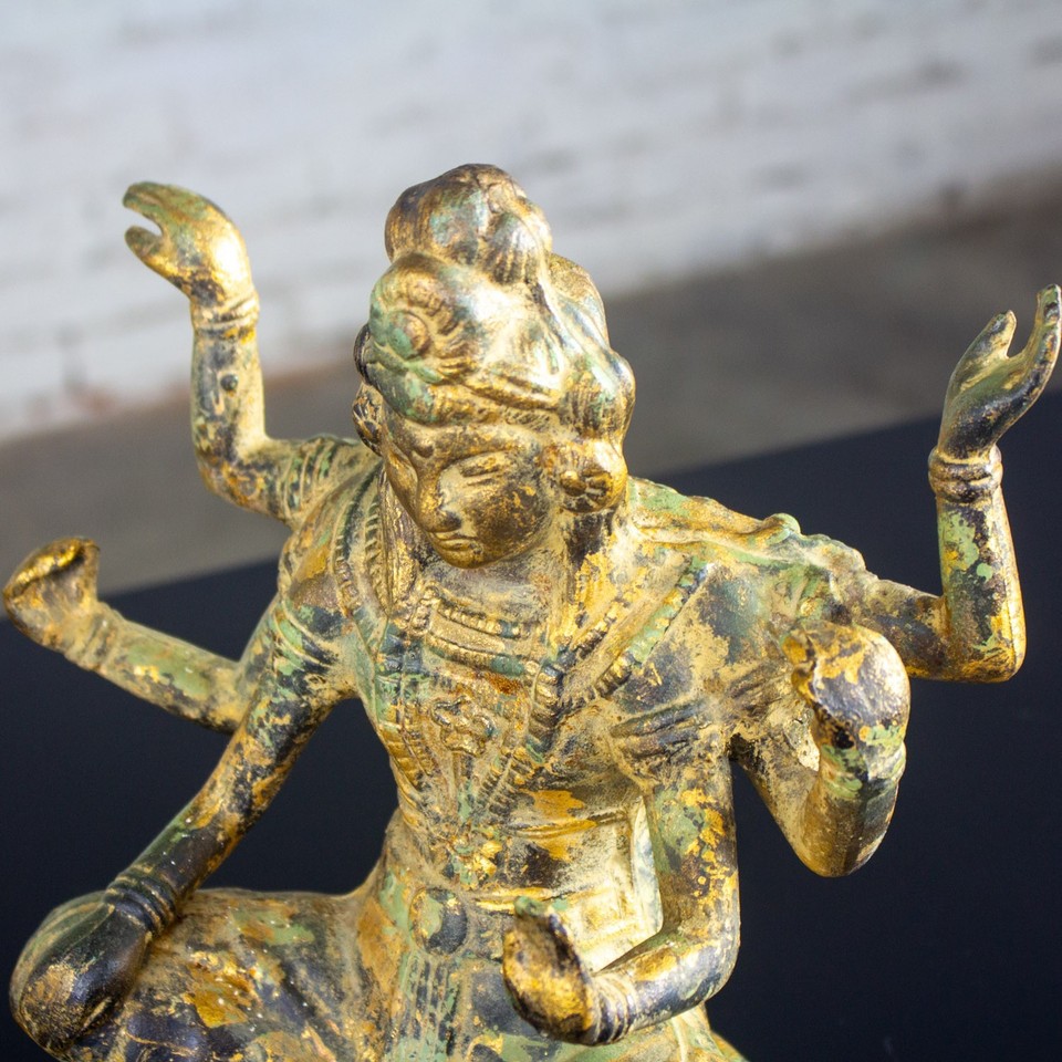 20th Century Asian Gilded Cast Iron 6-Arm Deity Vasudhara Buddhist ...