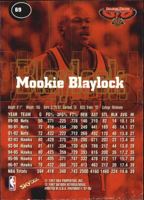1997-98 SkyBox Premium Atlanta Hawks Basketball Card #69 Mookie ...