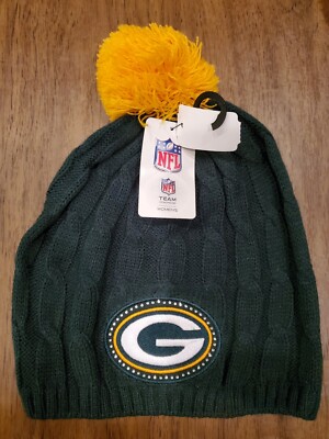 Green Bay Packers Beanie Hat Women Girl Crystals Pom Knit Team NFL Gold ...