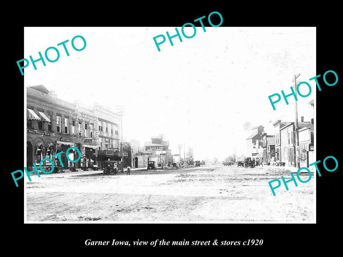 OLD POSTCARD SIZE PHOTO OF GARNER IOWA VIEW OF THE MAIN ST & STORES ...