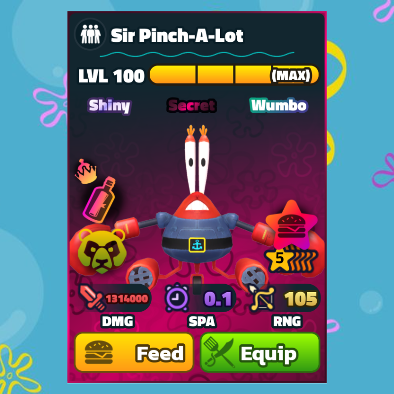 SPONGEBOB TOWER DEFENSE - SIR PINCH-A-LOT - SHINY WUMBO - 5 STARS ...