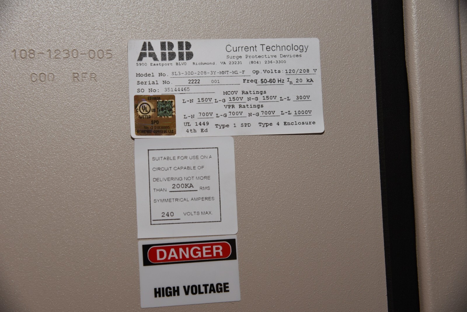 Current Technology SL3-300-208-3Y-MNT-M1-F suppression filter system 300kA 280V for sale online ...