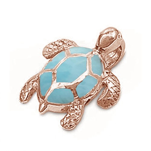 Rose Gold Plated Natural Larimar Sea Turtle Pendant .925 Sterling ...