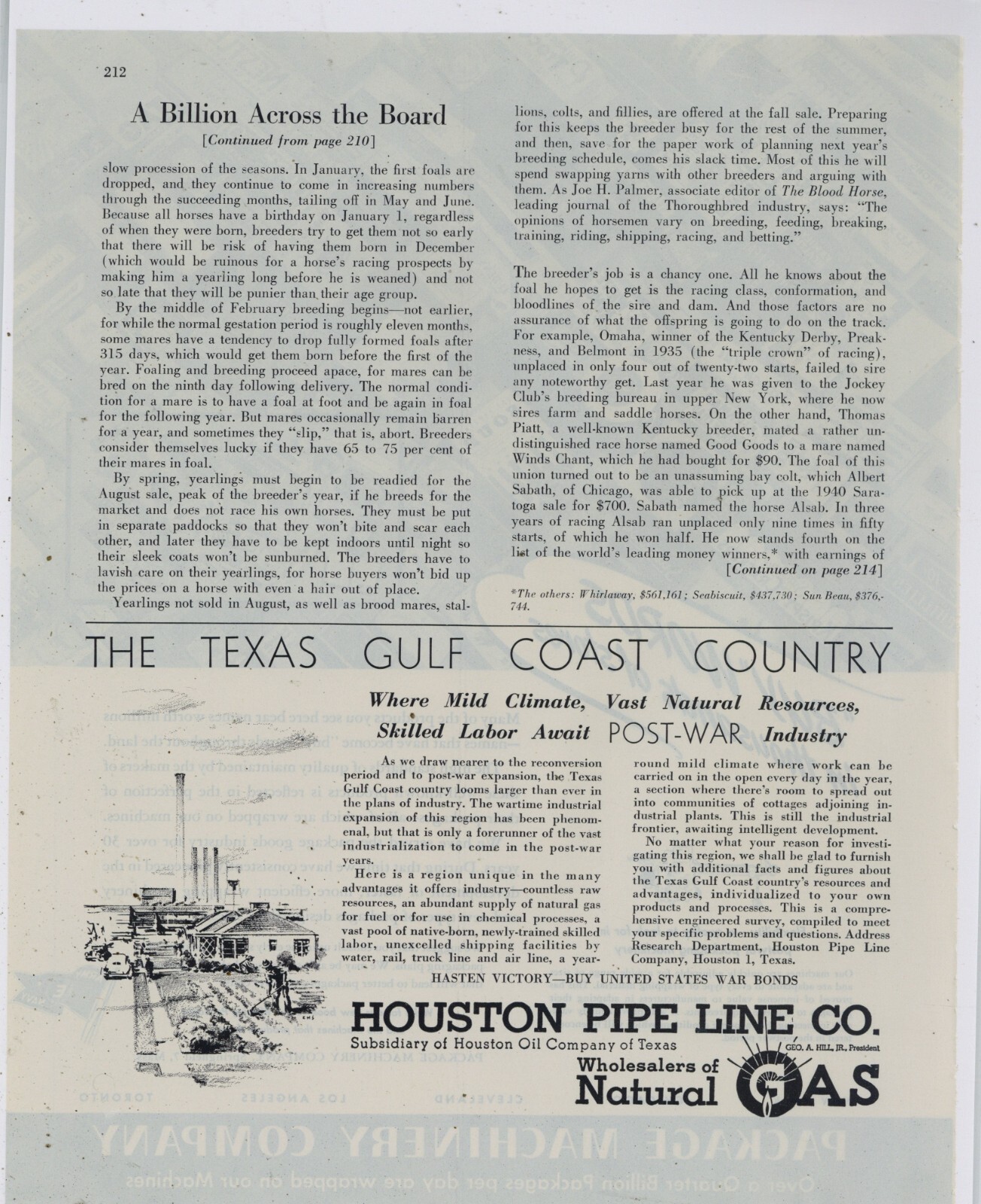 1944 Houston Pipe Line Co. Ad: Texas Gulf Coast - Wholesale Natural Gas ...