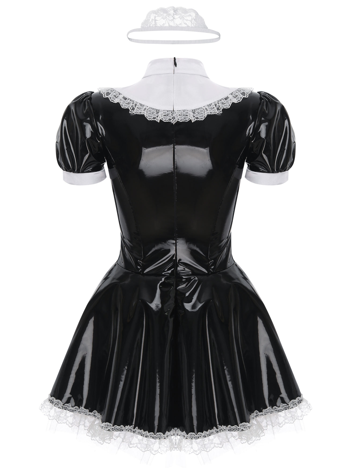 US Freebily Women Wet Look PVC Leather French Maid Costume Outfits ...