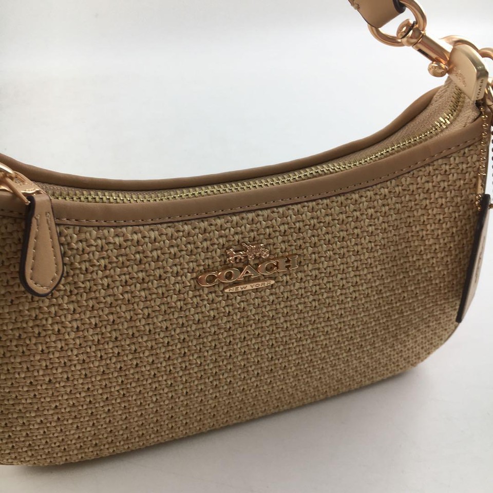 COACH CR350 Teri 2way Shoulder Bag Straw Leather Latte Multi outlet New ...