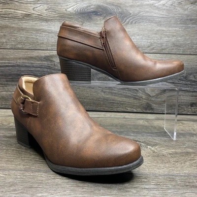 Natural Soul by Naturalizer Women's BROWN Leather Ankle Heel Booties SZ ...