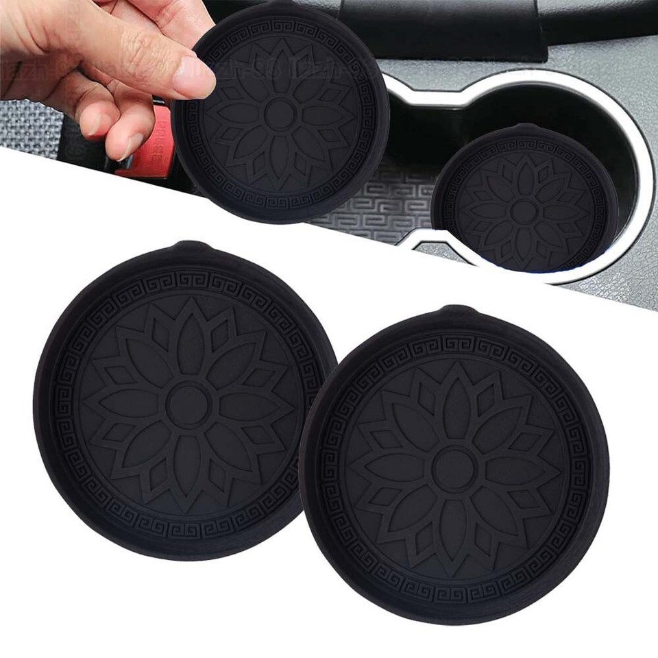 2Pcs Car Interior Anti Slip Pad Cup Holder Insert Coaster Mat Black ...