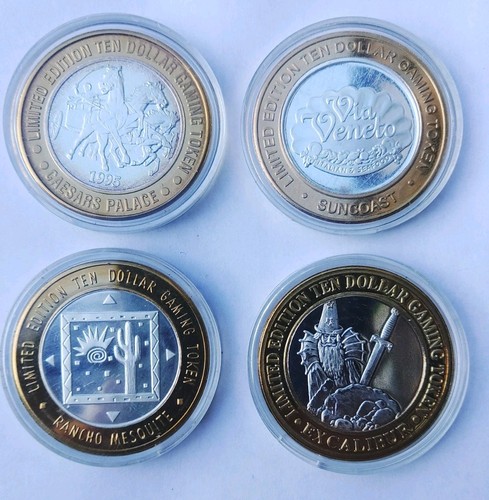 Lot Of 4 1990s Las Vegas $10 .999 Silver Slot Tokens Caesars Suncoast ...