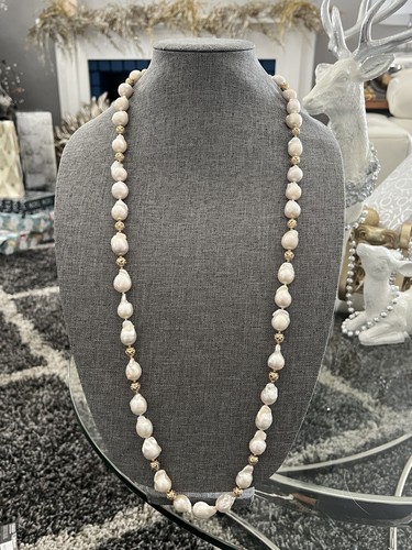 Stunning Baroque Pearl Long Strand Necklace w/14mm Pearls and Gold ...