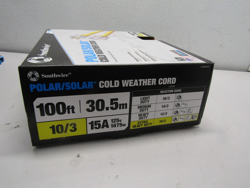 Southwire Polar/Solar Extension Cord 10/3 SJEOOW Yellow LE 100' | eBay