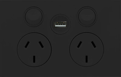 Clipsal Saturn ZEN Double Powerpoint with USB Charger Black | Z4025USBC ...